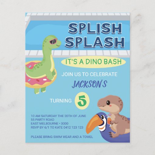 BUDGET Splish Splash Dino Pool Party Birthday | Zazzle