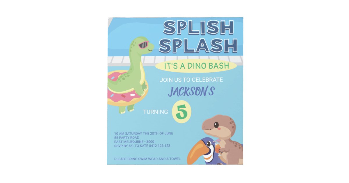 BUDGET Splish Splash Dino Pool Party Birthday Notepad | Zazzle