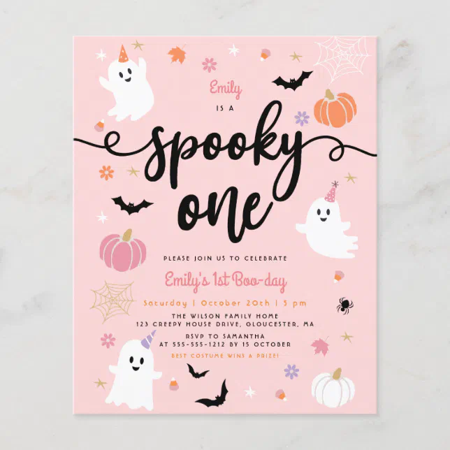 Budget Spooky One Halloween Pink Ghost 1 Birthday | Zazzle