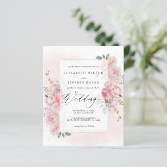 Budget Spring Blush Gold Floral Wedding Invitation | Zazzle