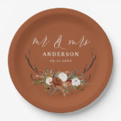 Budget Stag rustic botanical wedding terracotta Paper Plates | Zazzle