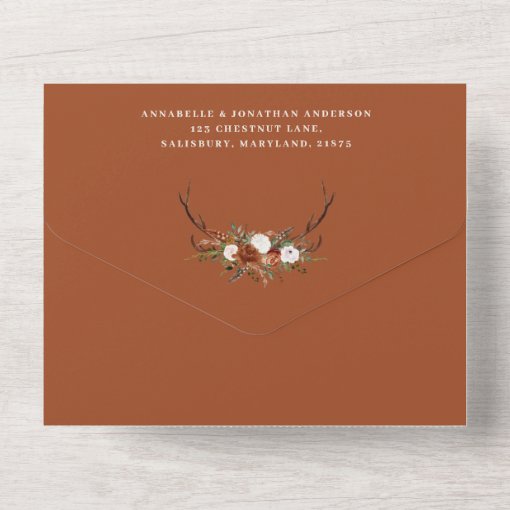 Budget stag terracotta botanical rustic elegant all in one invitation ...