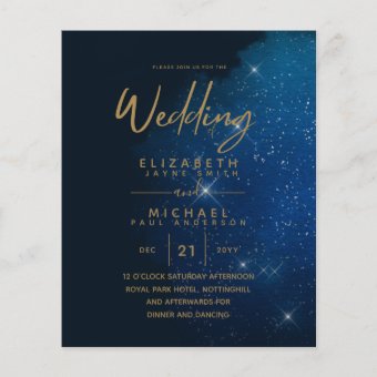 BUDGET Starry Night Navy Gold Wedding Invites Flye Flyer | Zazzle