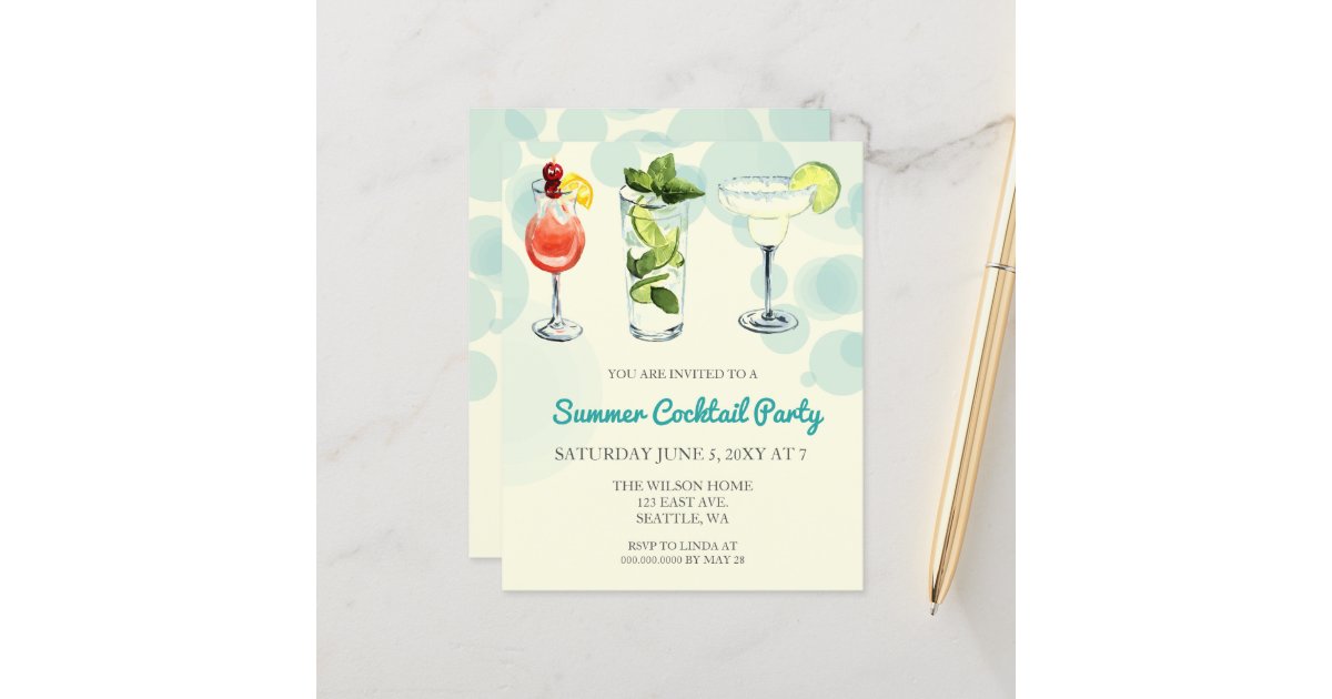 Budget Summer Cocktail Party Invitations | Zazzle