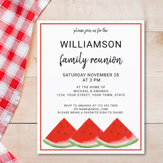 Budget Summer Family Reunion Watermelon Invitation Flyer | Zazzle