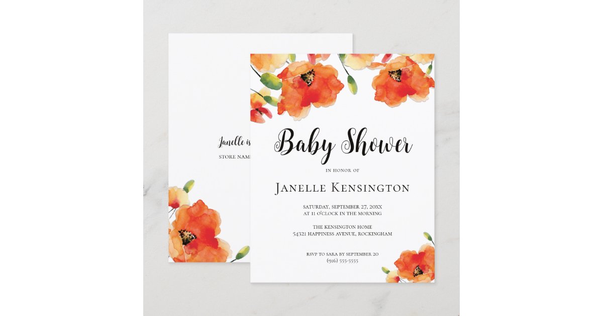 BUDGET Summer Golden Poppy Baby Shower Invitation | Zazzle
