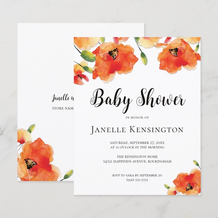 BUDGET Summer Golden Poppy Baby Shower Invitation | Zazzle
