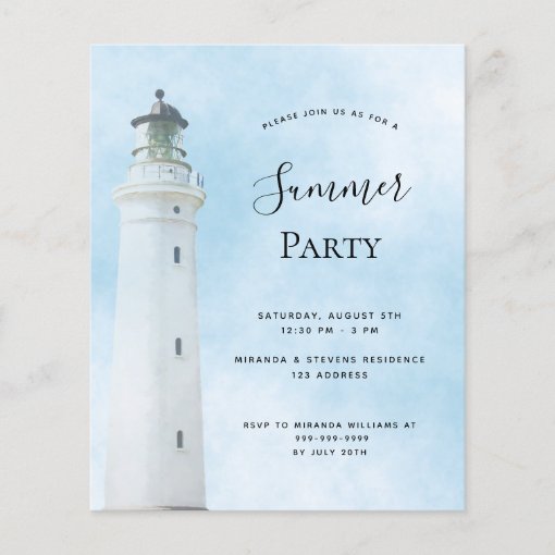 Budget Summer party beach lighthouse invitation | Zazzle