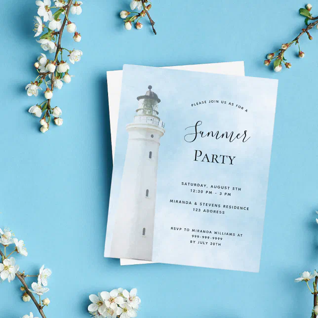 Budget Summer party beach lighthouse invitation | Zazzle