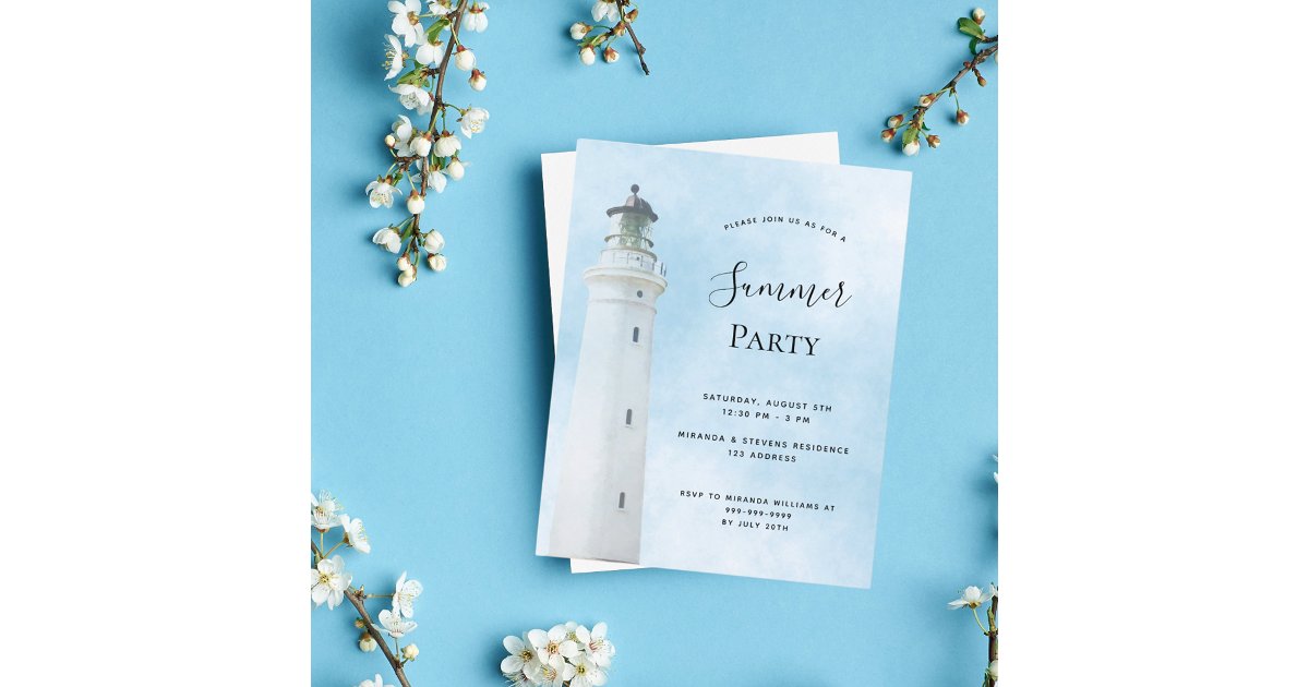 Budget Summer party beach lighthouse invitation | Zazzle