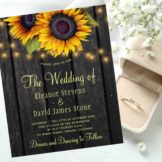 Budget sunflower rustic country wedding invitation flyer | Zazzle