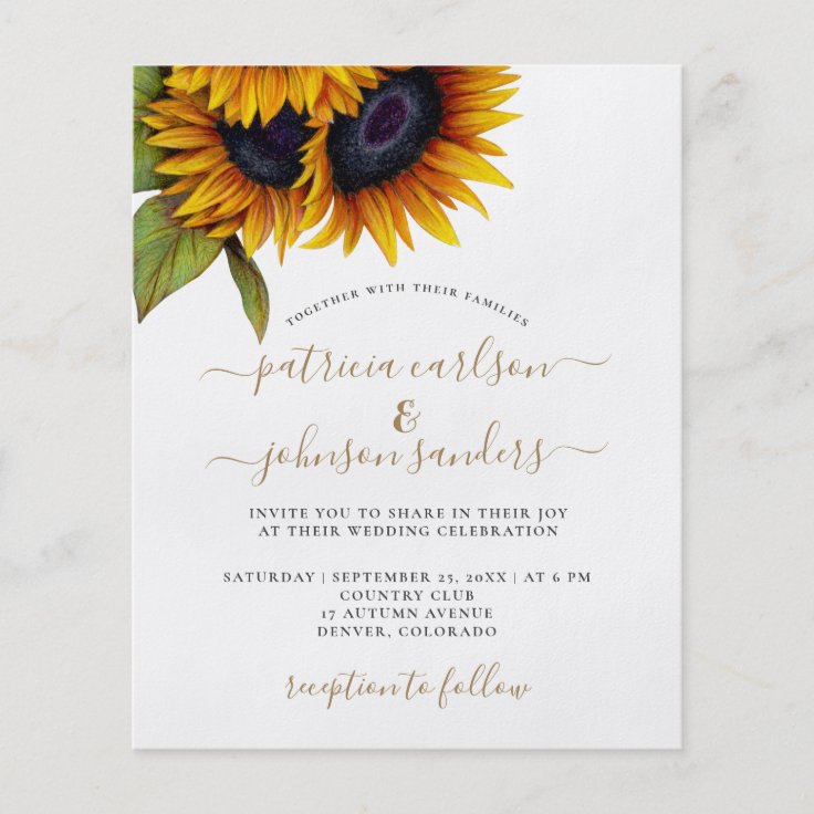 Budget sunflower rustic elegant wedding invitation flyer | Zazzle