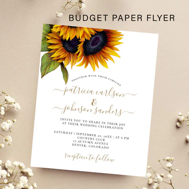 Budget sunflower rustic elegant wedding invitation flyer | Zazzle