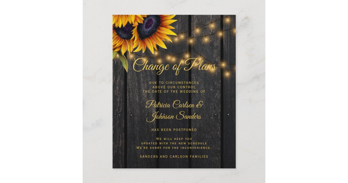 Budget sunflower wedding postponement announcement flyer | Zazzle
