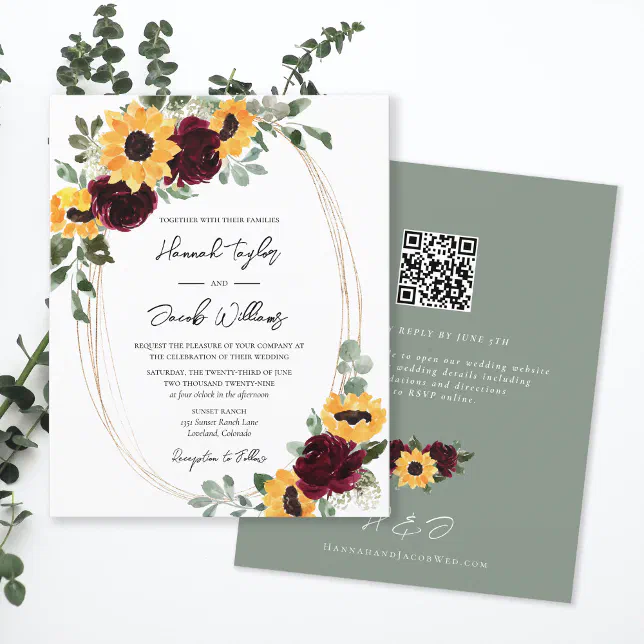 Budget Sunflower Wedding QR Code RSVP Invite | Zazzle