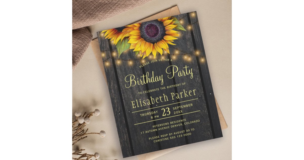BUDGET sunflowers rustic wood birthday party | Zazzle