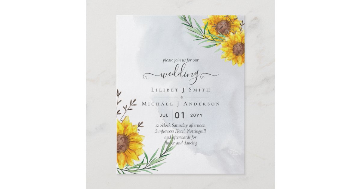 Budget Sunflowers Rustic Woodland Garden Wedding Flyer | Zazzle