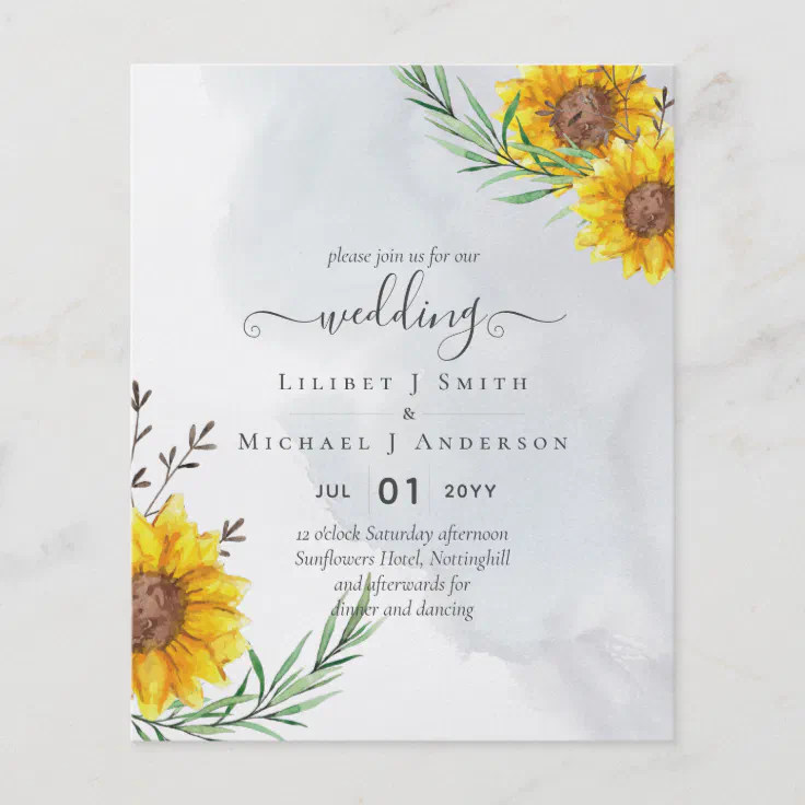 Budget Sunflowers Rustic Woodland Garden Wedding Flyer | Zazzle