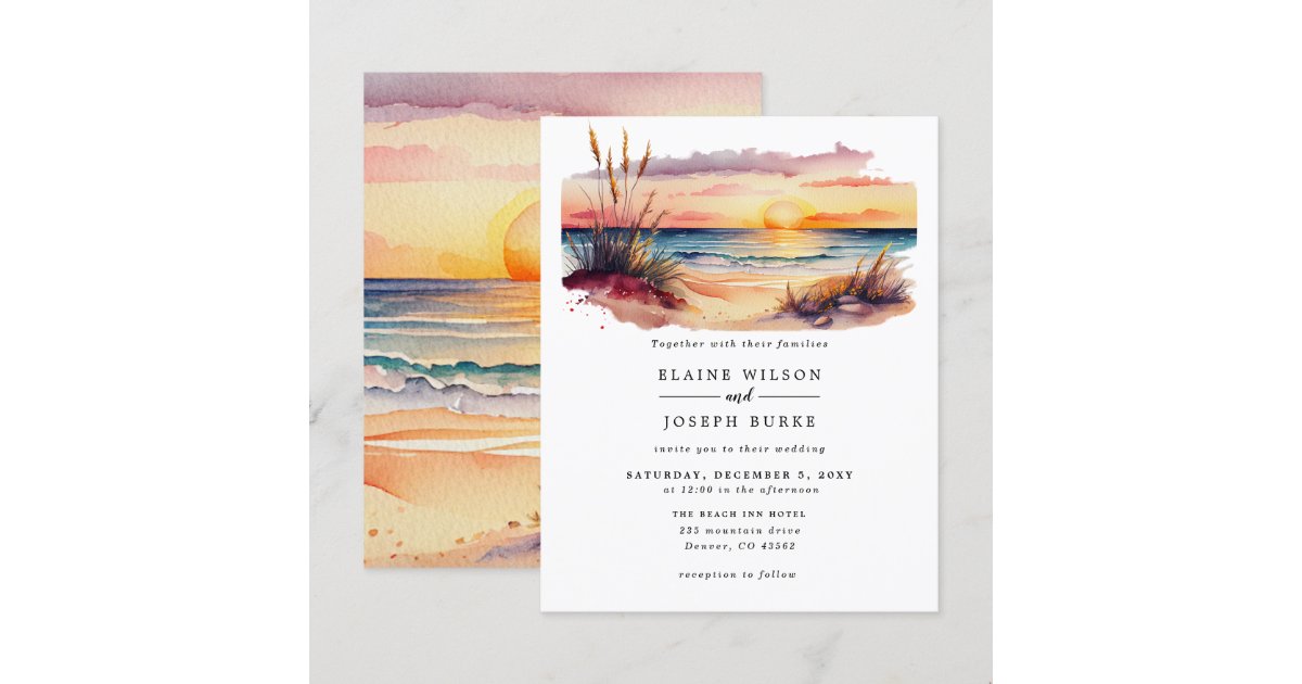 Budget Sunset Beach Sea Wedding Invitation | Zazzle