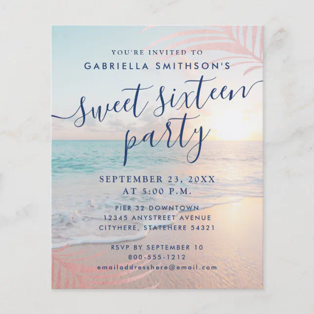 BUDGET Sweet 16 Beach Party Invitation | Zazzle