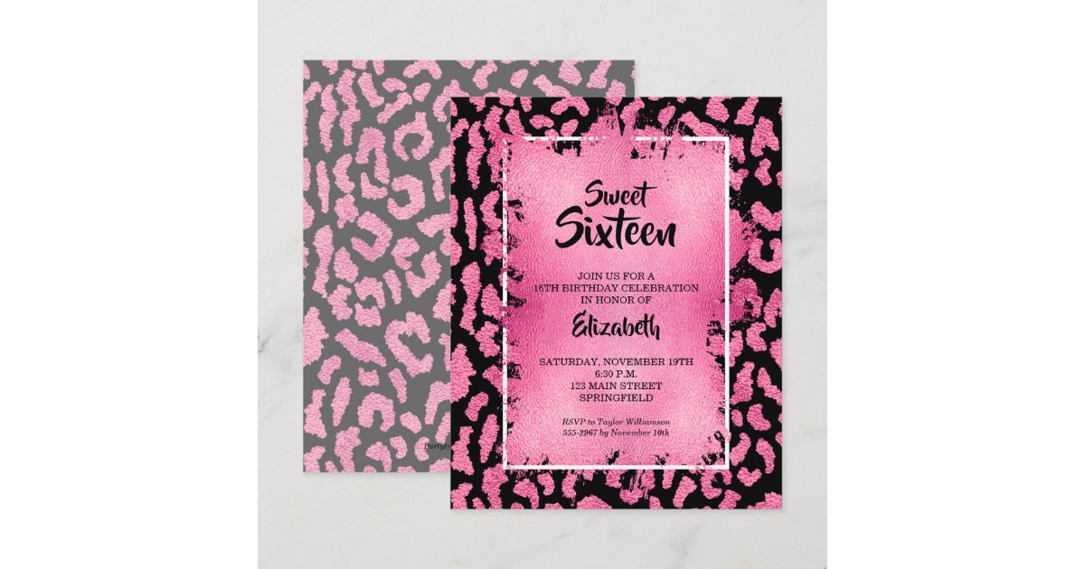 Budget Sweet 16 Pink Leopard Birthday Invites | Zazzle