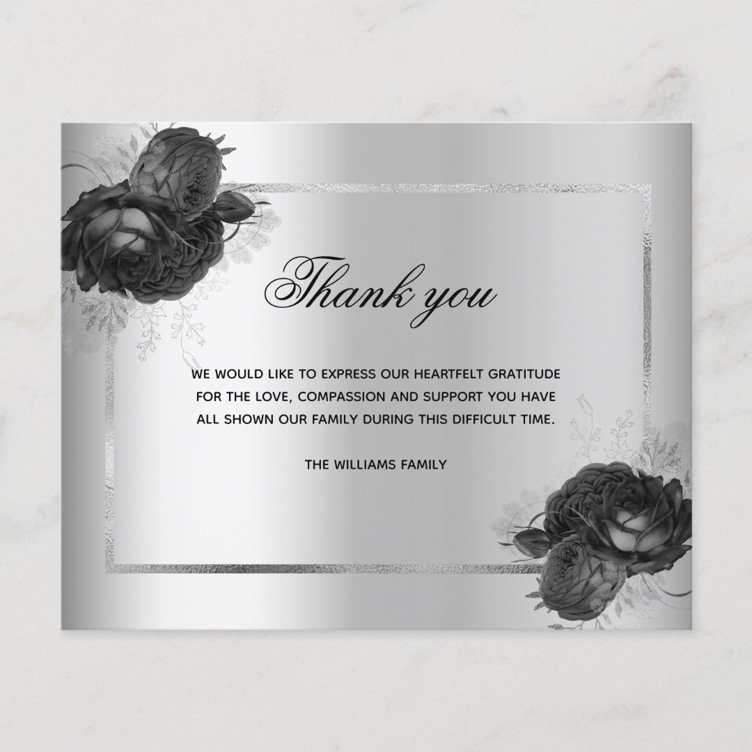 Budget sympathy silver floral photo thank you card | Zazzle