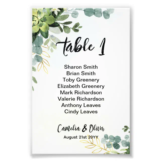 BUDGET Table Number Seating Greenery Eucalyptus Ph Photo Print | Zazzle