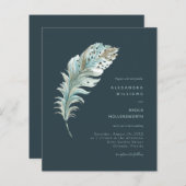 Budget Teal Boho Feather Minimal Wedding Invite | Zazzle