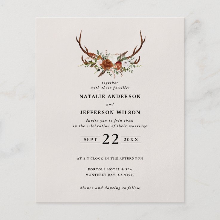 Budget terracotta floral stag wedding invitation flyer | Zazzle