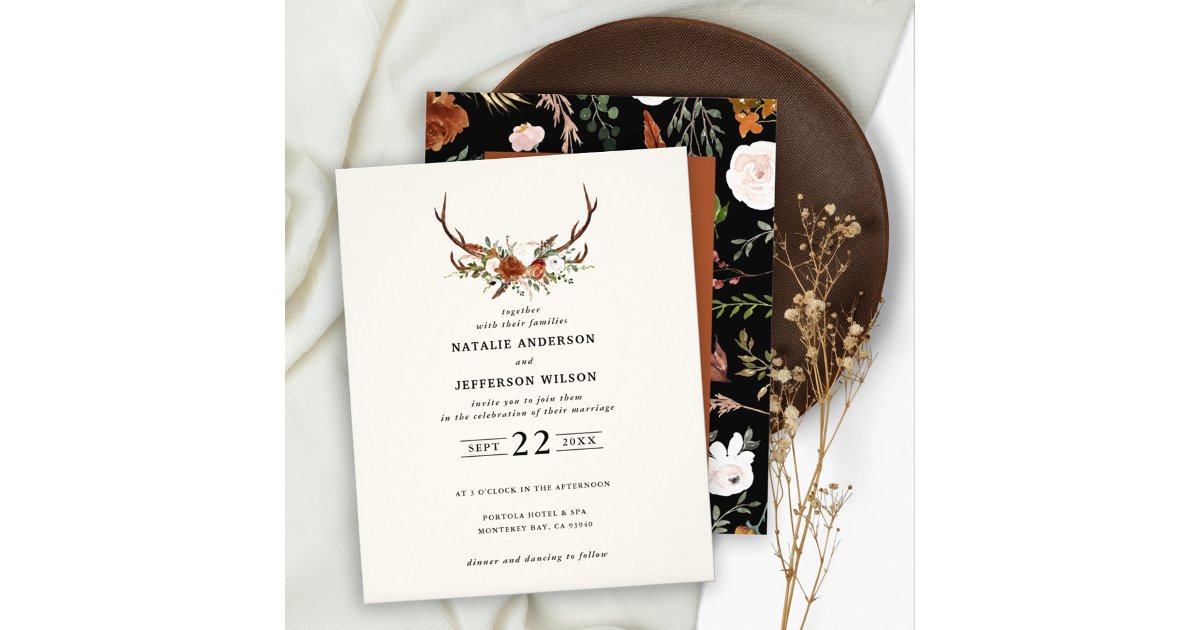 Budget terracotta floral stag wedding invitation flyer | Zazzle