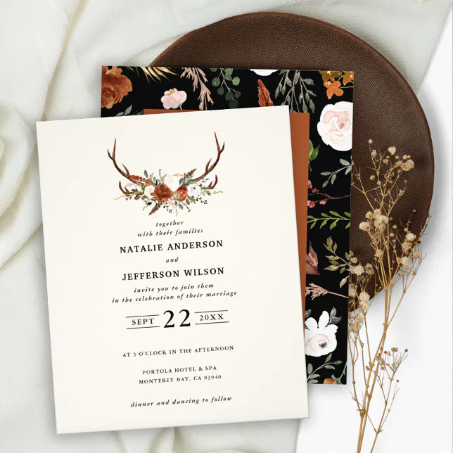 Budget terracotta floral stag wedding invitation flyer | Zazzle