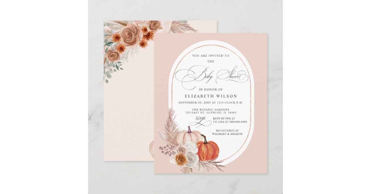 Budget Terracotta Pampas Pumpkins Fall Baby Shower | Zazzle