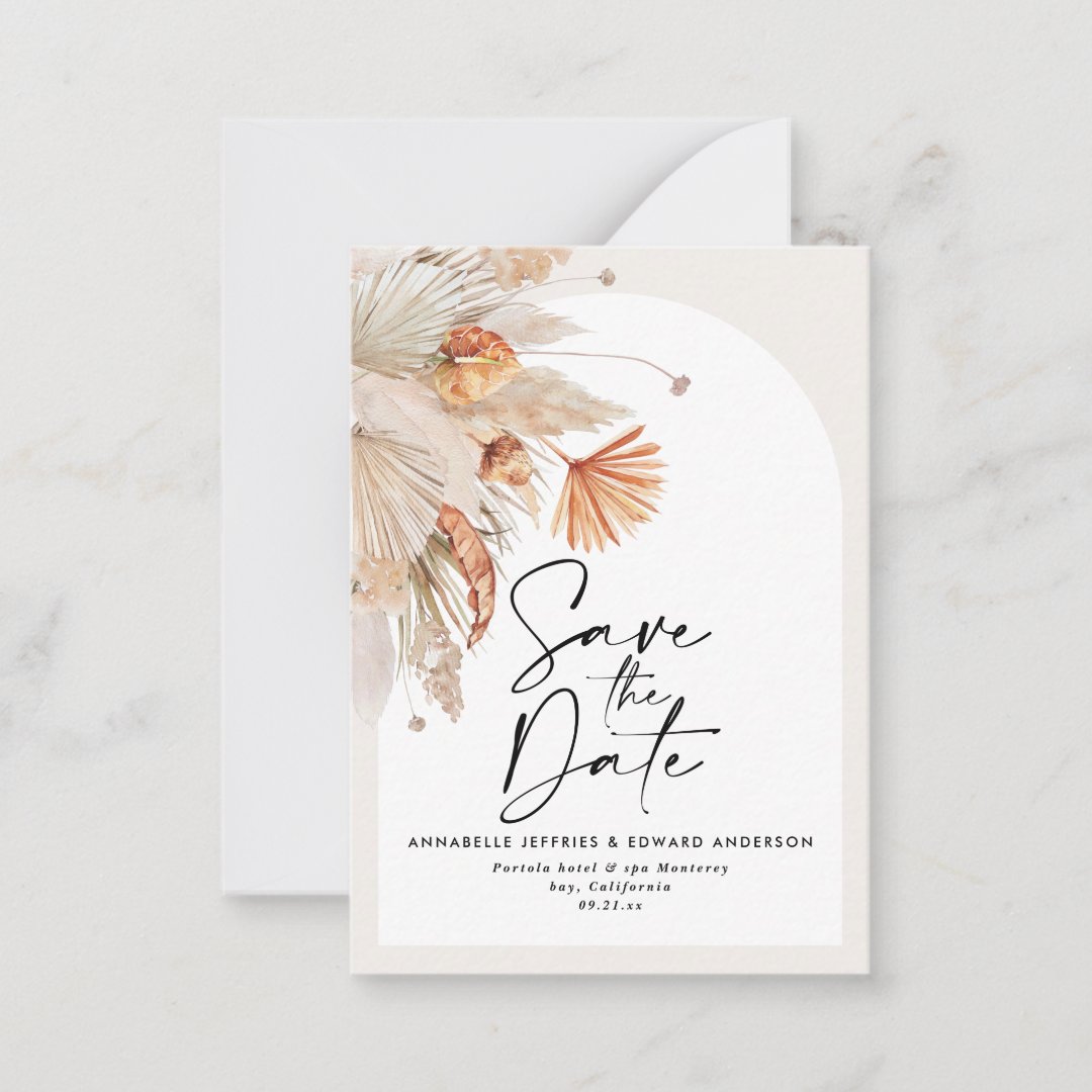 budget terracotta pampas wedding save the date note card | Zazzle
