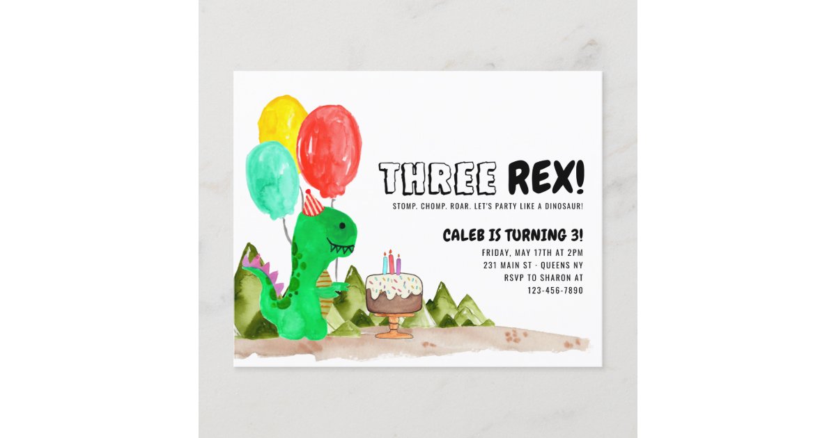 Budget THREE Rex Balloon Dinosaur 3rd Birthday | Zazzle