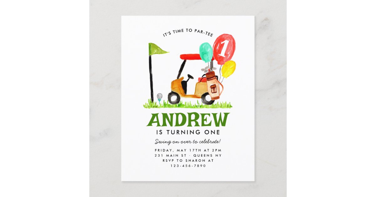 Budget Time to Par-tee Cart Balloon Golf Birthday | Zazzle