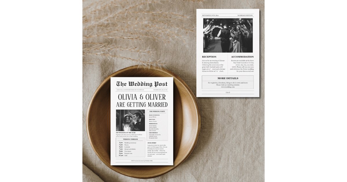 Budget, timeline, funny newspaper wedding invitation | Zazzle