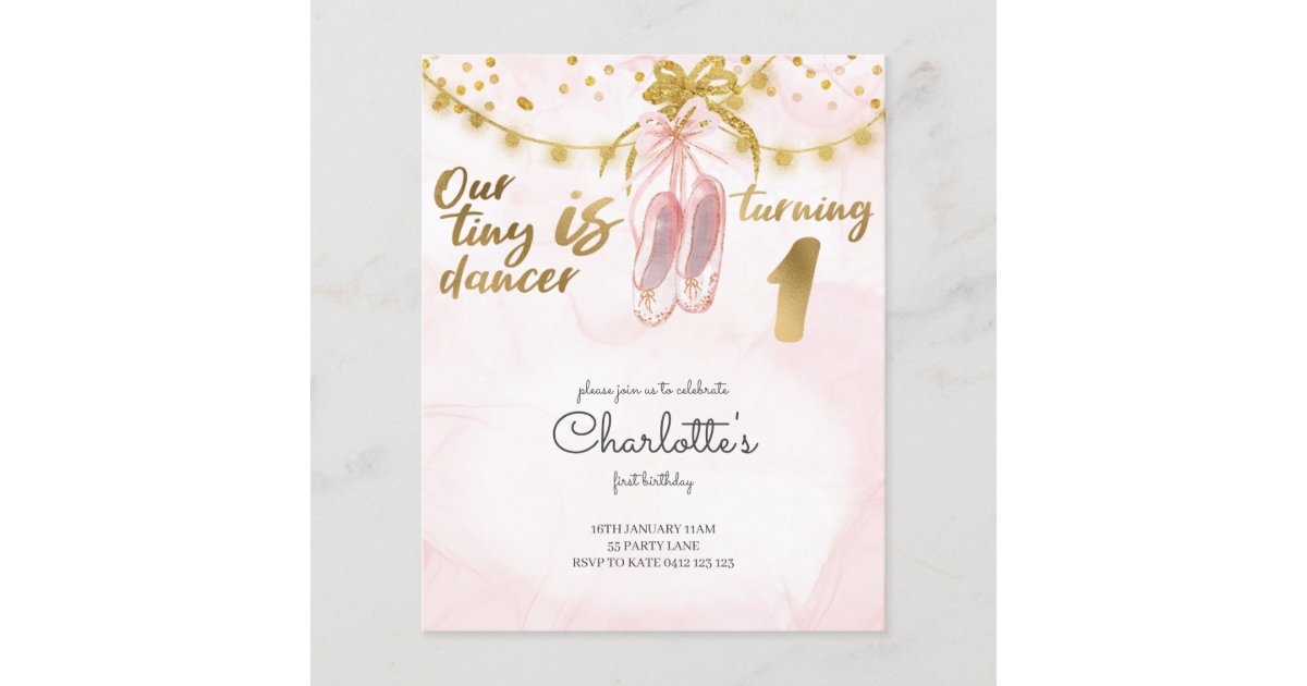 BUDGET Tiny Dancer 1st Birthday Ballet Invitation | Zazzle.com