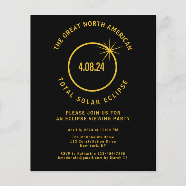 Budget Total Eclipse 8 April 24 Party Invitation Flyer | Zazzle