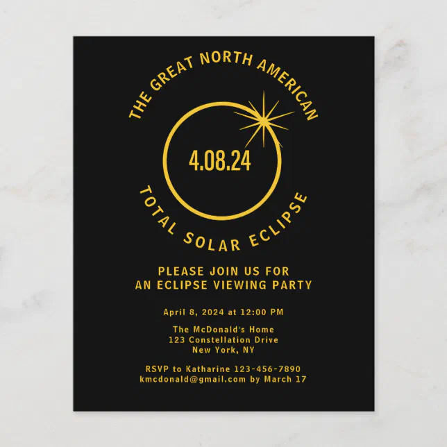 Budget Total Eclipse 8 April 24 Party Invitation Flyer | Zazzle