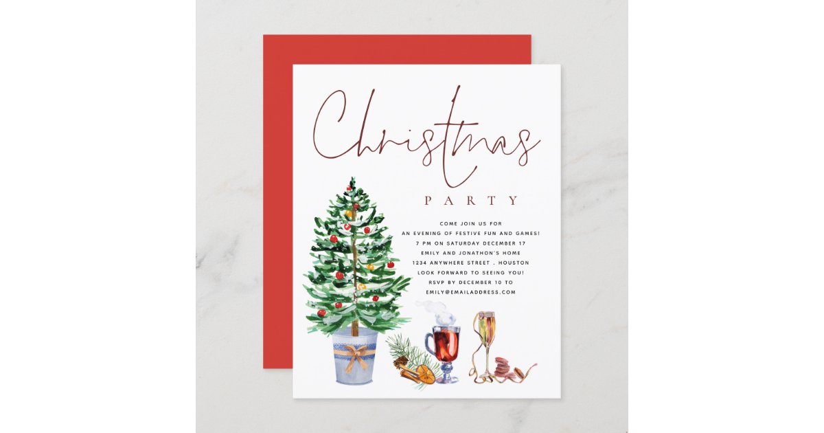 Budget Tree Drinks Script Christmas Party Invite | Zazzle