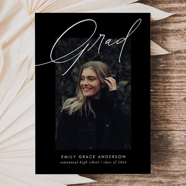 Budget Trendy Calligraphy Three Photo Graduation Invitation | Zazzle