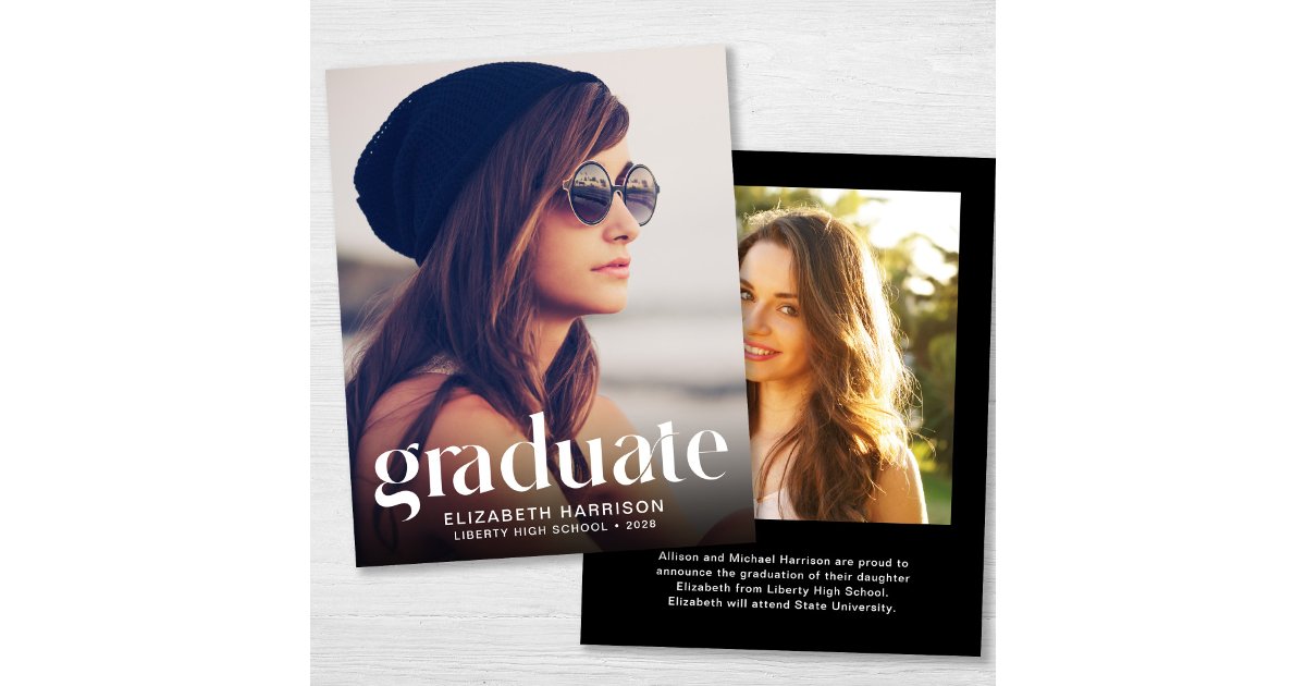 Budget Trendy Photo Black Graduation Announcement | Zazzle