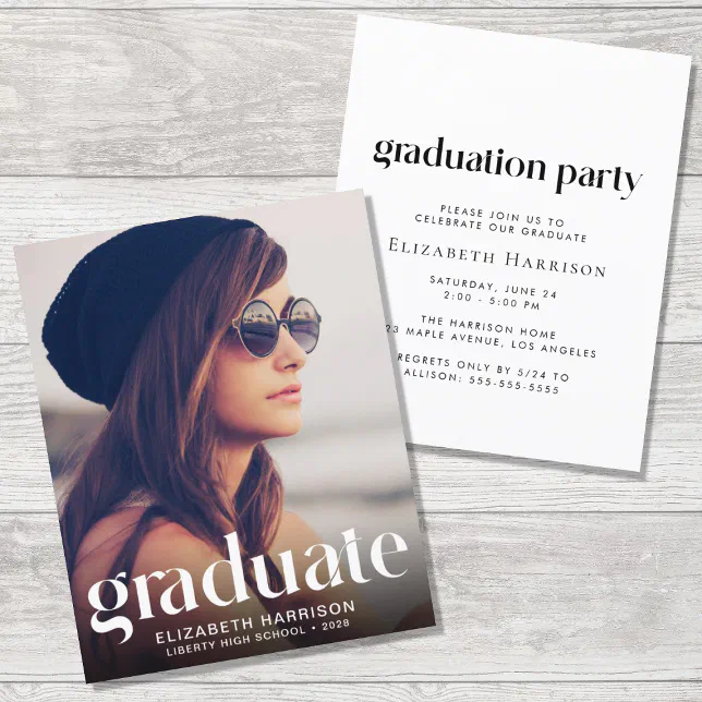 Budget Trendy Photo Graduation Party Invitation | Zazzle