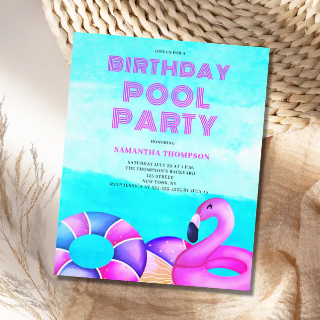 Budget Tropical Birthday Pool Party Invitation Flyer | Zazzle