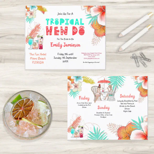 Budget Tropical Weekend Hen Do Invitation | Zazzle
