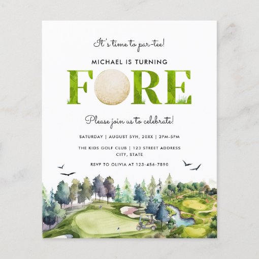 Budget Turning Fore Time to Par-tee 4th Birthday Flyer | Zazzle