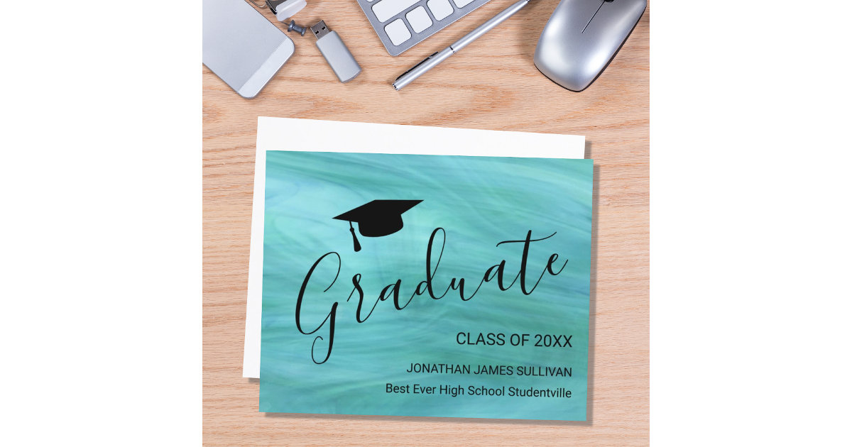 Budget Turquoise Graduation Announcement | Zazzle