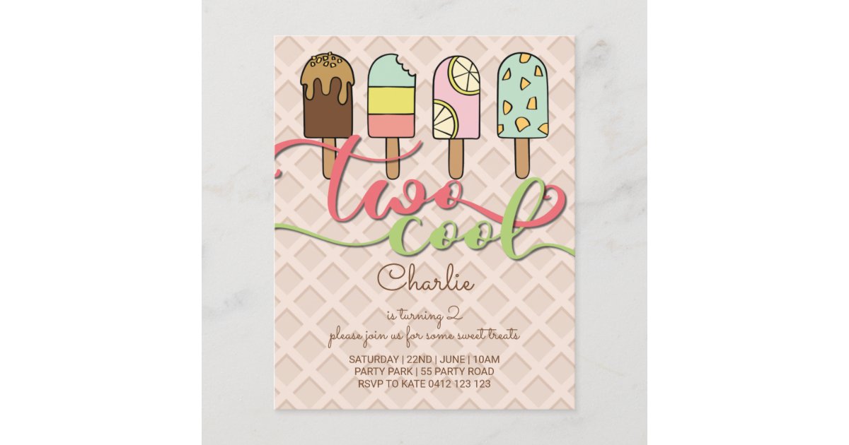 BUDGET Two Cool Popsicle Birthday Invitation | Zazzle