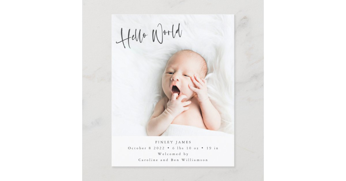 Budget Two Photo Hello Vertical Birth Announcement | Zazzle