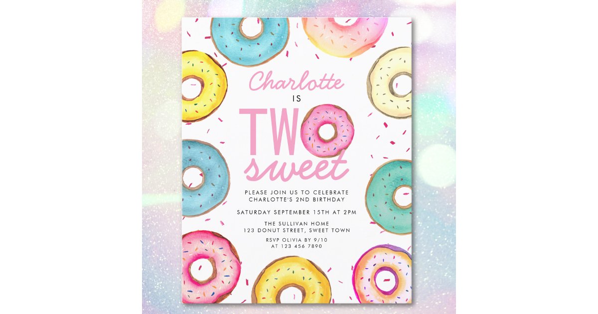 Budget Two Sweet Donuts 2nd Birthday Invitation | Zazzle